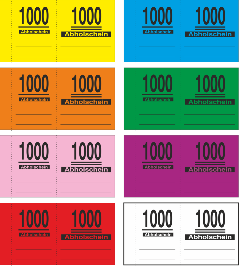 Wertmarken-Lose - 1000 Abholscheine 5.5 "Abholschein-Pfandschein ...