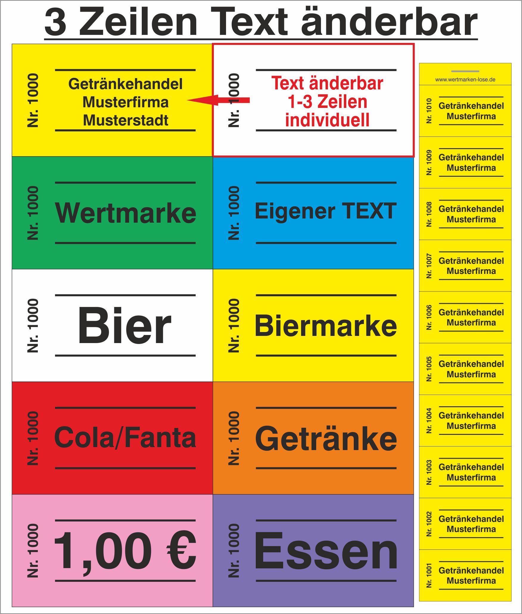 Wertmarken-Lose - 1000 Wertmarken "Standard", Text änderbar ...